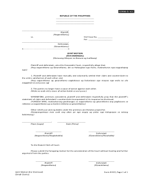 Fillable Online oca judiciary gov FORM 8-SCC (Bisaya) Joint Motion Dismissal Fax Email Print ...