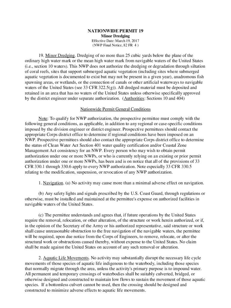 Fillable Online saw-reg.usace.army.milNWP2021NWP-19Nationwide Permit 19 ...