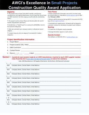 Fillable Online Fillable Online AWCIs Excellence in Small Project ...