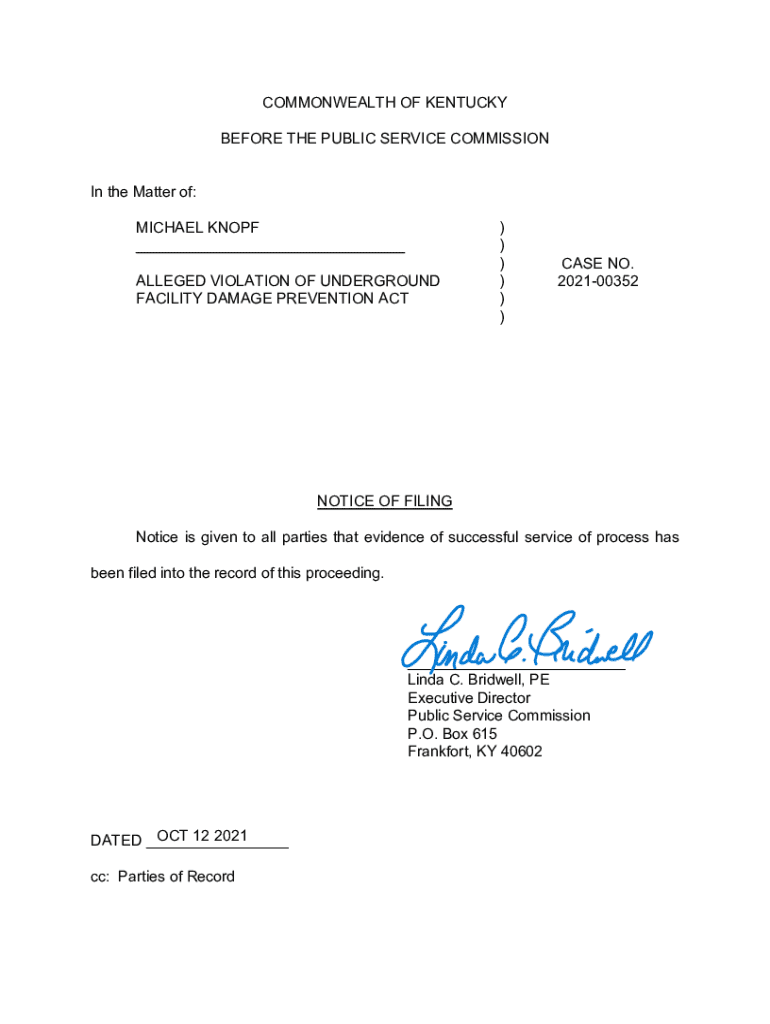 Fillable Online psc ky COMMONWEALTH OF KENTUCKY BEFORE THE PUBLIC ...