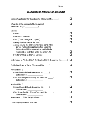 Fillable Online GUARDIANSHIP APPLICATION CHECKLIST - Manitoba Courts ...