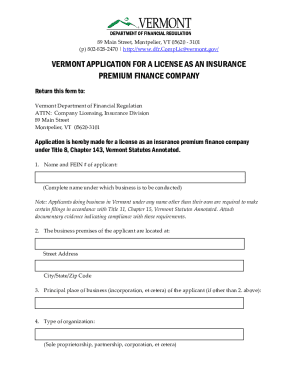 Fillable Online dfr vermont VERMONT APPLICATION FOR A LICENSE AS AN ...