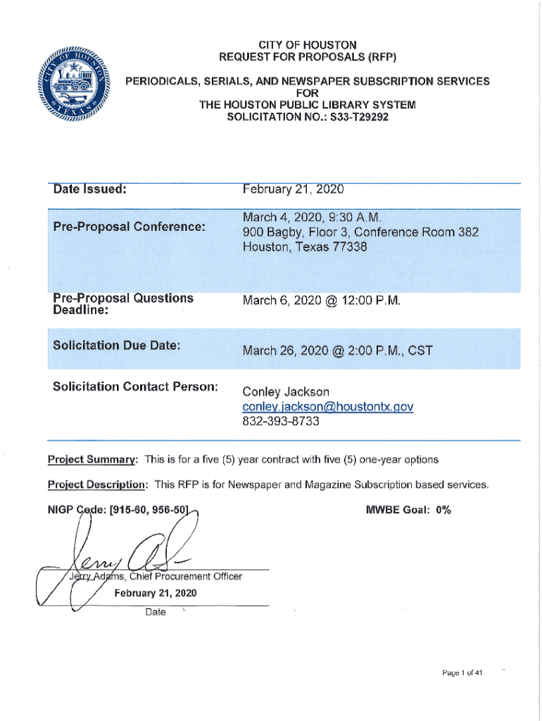 Fillable Online Bids & RFPs - Houston Fax Email Print - pdfFiller