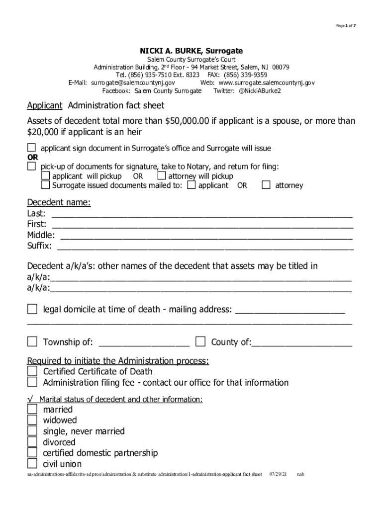 Fillable Online 1 - APPLICANT - ADMINISTRATION FACT SHEET.doc Fax Email ...
