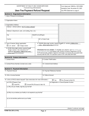 Fillable Online FORM FDA 3913. User Fee Payment Refund Request Fax ...