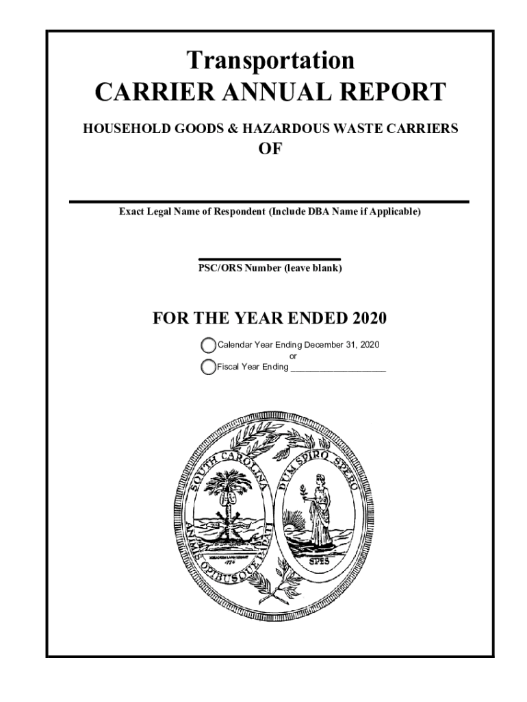 Fillable Online ors sc Fillable Transportation CARRIER ANNUAL REPORT ...