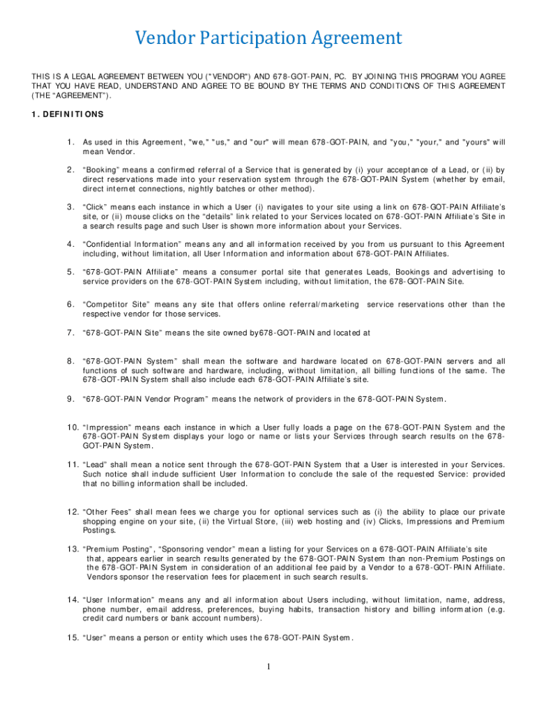 Fillable Online What Is a Vendor Partnership Agreement ...