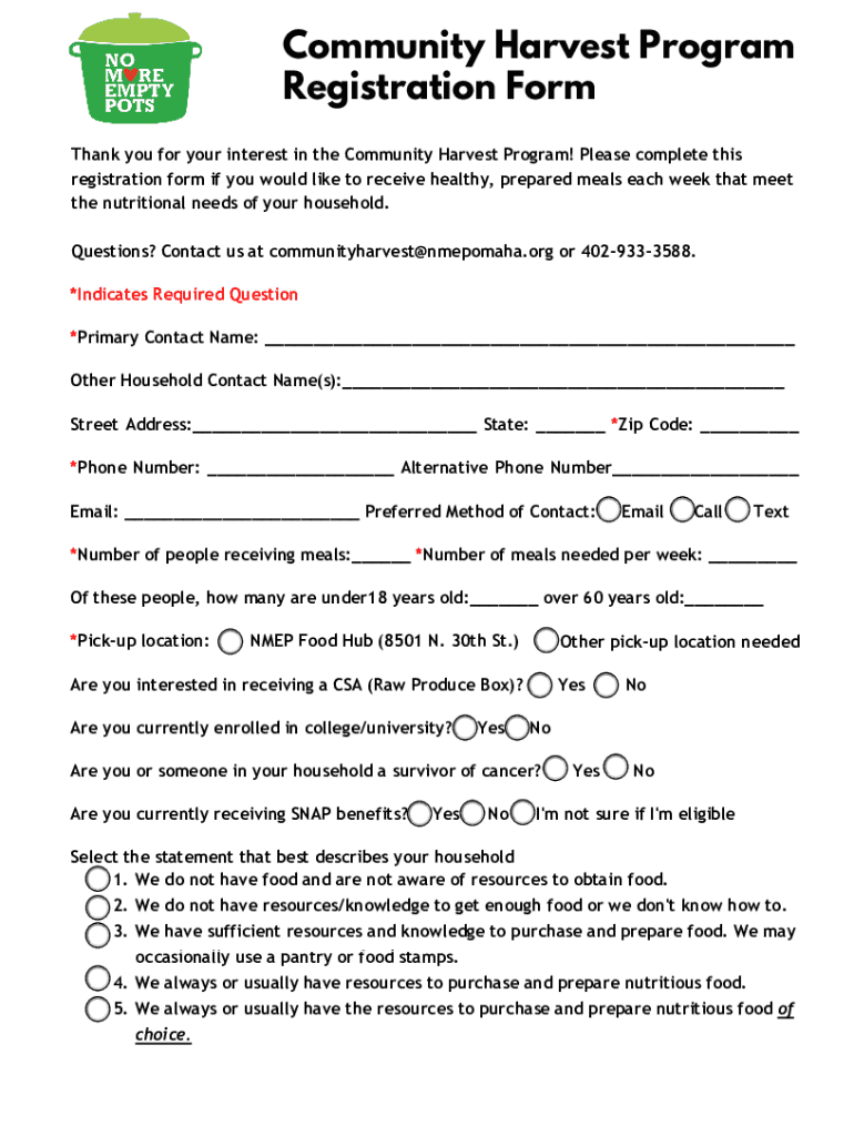 Fillable Online nmepomaha.orgwp-contentuploadsCommunity Harvest Program ...
