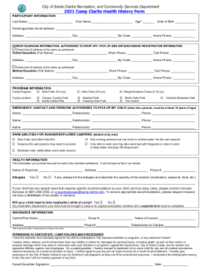 Fillable Online 2021 Health History Form Fax Email Print - pdfFiller