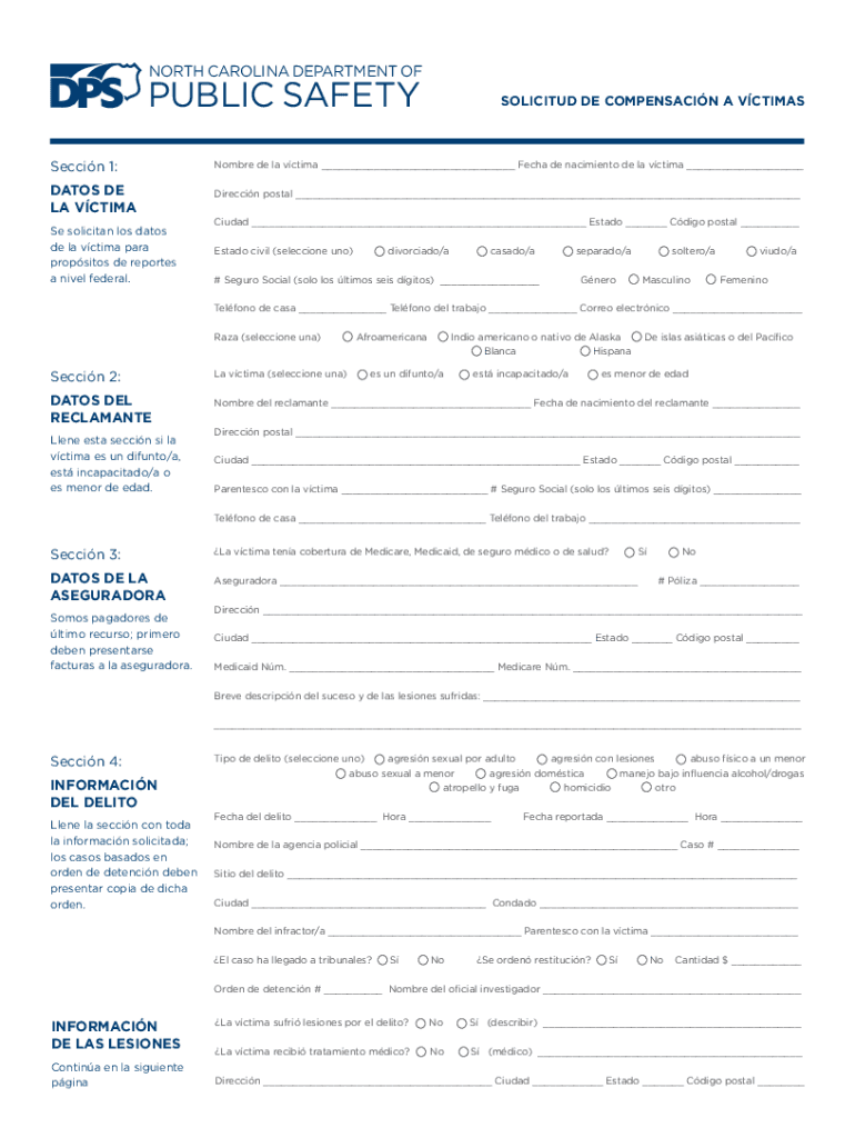 Fillable Online Victim Services - Forms NC DPS Fax Email Print - pdfFiller