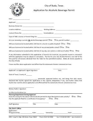 Fillable Online City of Buda, Texas Application for Alcoholic Beverage ...