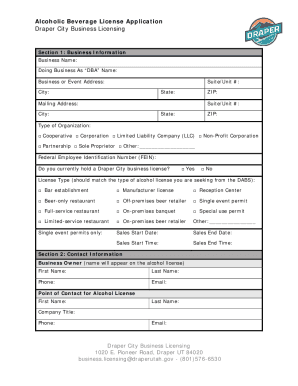 Fillable Online Alcoholic Beverage License Draper City Business Licensing Fax Email Print ...
