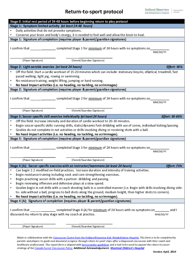 Fillable Online Return to Play After Concussion Is Step-By-Step Process ...