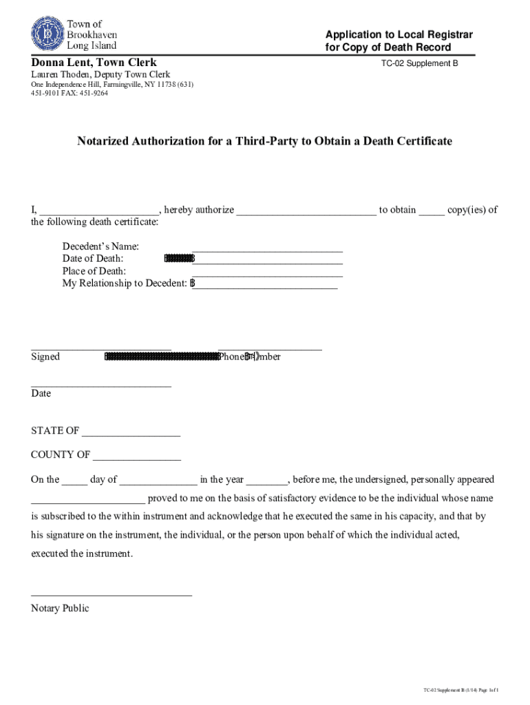 Fillable Online Donna Lent, Town Clerk Notarized Authorization for a ...