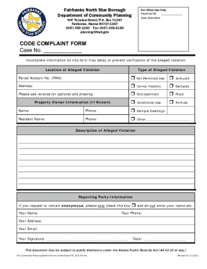 Fillable Online CODE COMPLAINT FORM Case No. Fax Email Print - pdfFiller