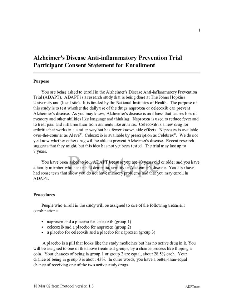 Fillable Online Alzheimer's Disease Anti-Inflammatory Prevention Trial ...