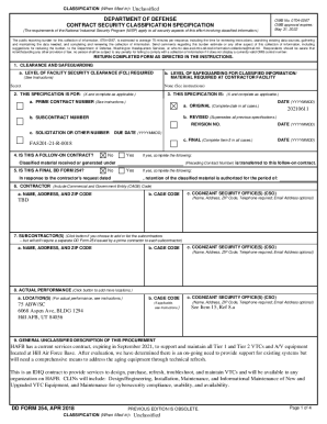 Fillable Online DD Form 254 (Department of Defense Contract Security ...