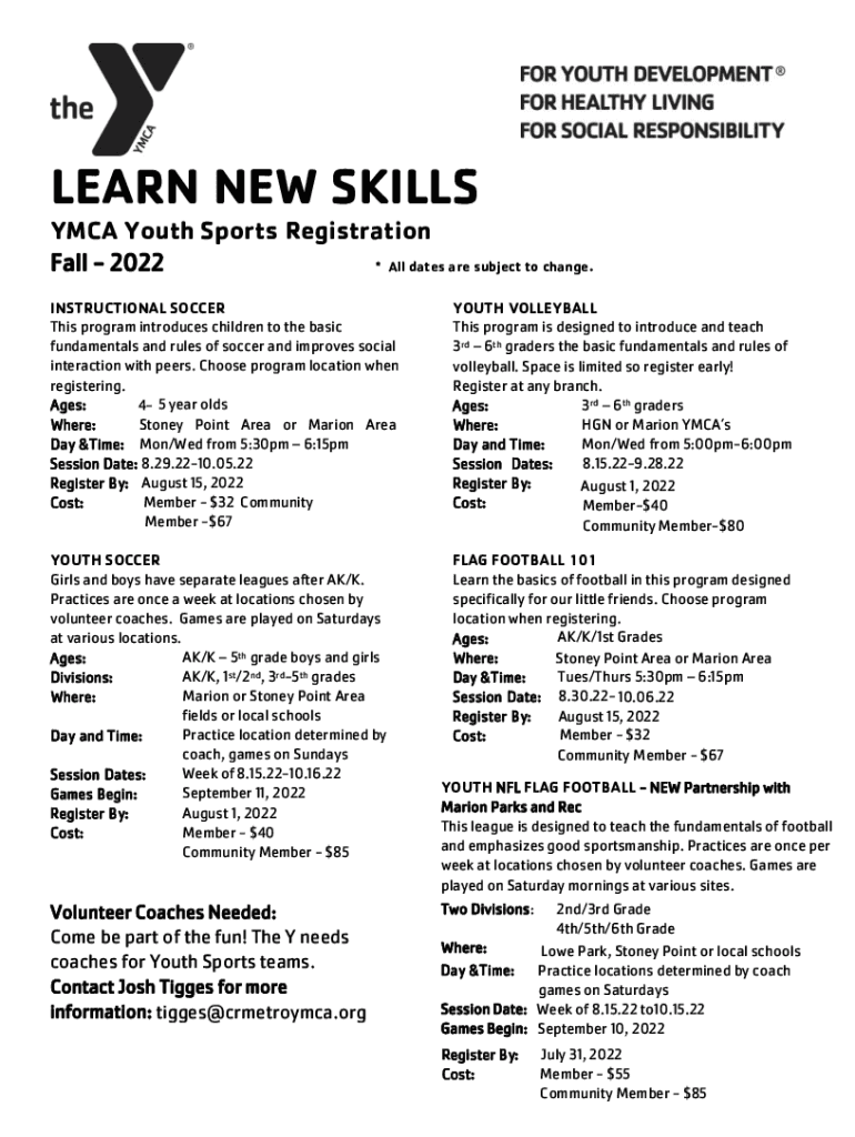 Fillable Online Youth Sports Leagues - The YMCA of Greater Montgomery Fax Email Print - pdfFiller