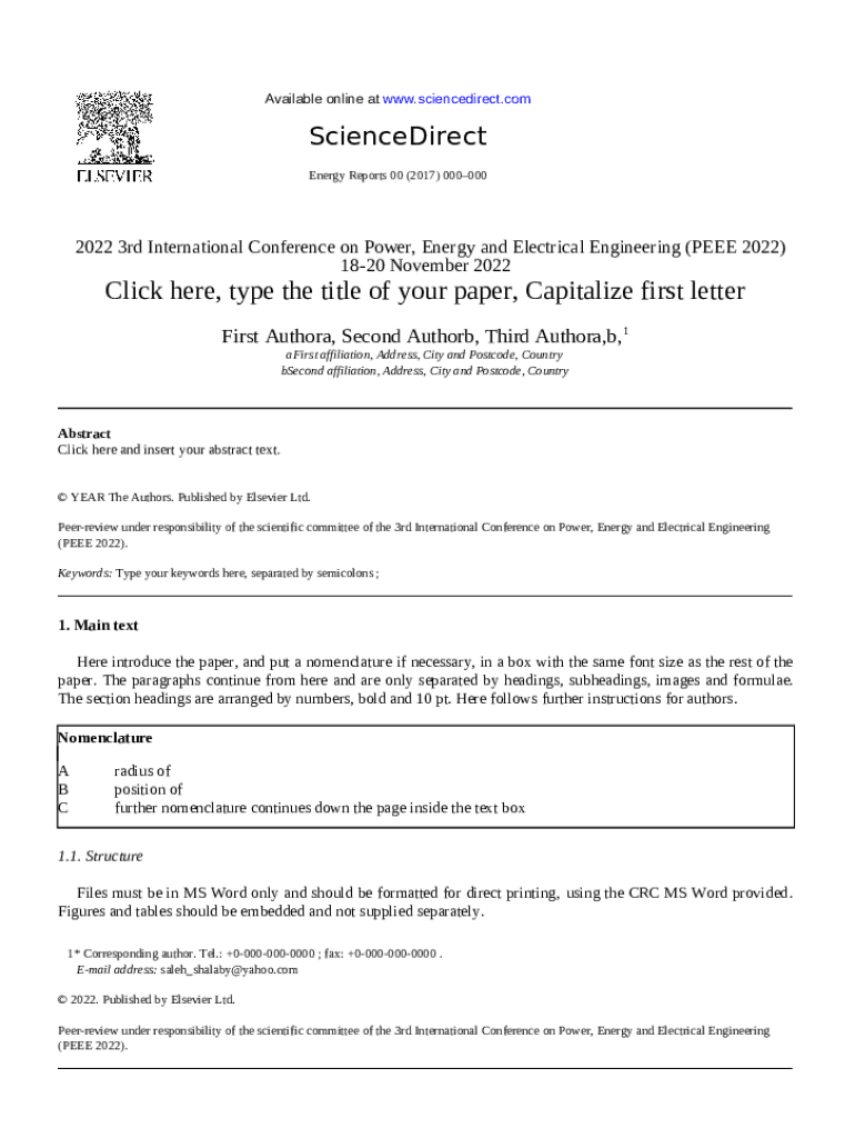 2022 3rd International Conference on Power, Energy and Electrical ... Doc Template | pdfFiller
