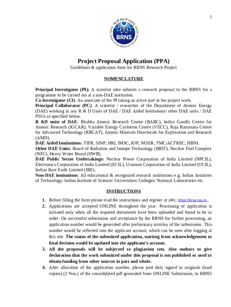 Project Proposal Application (PPA) : For Seeking BRNS Funding To ...