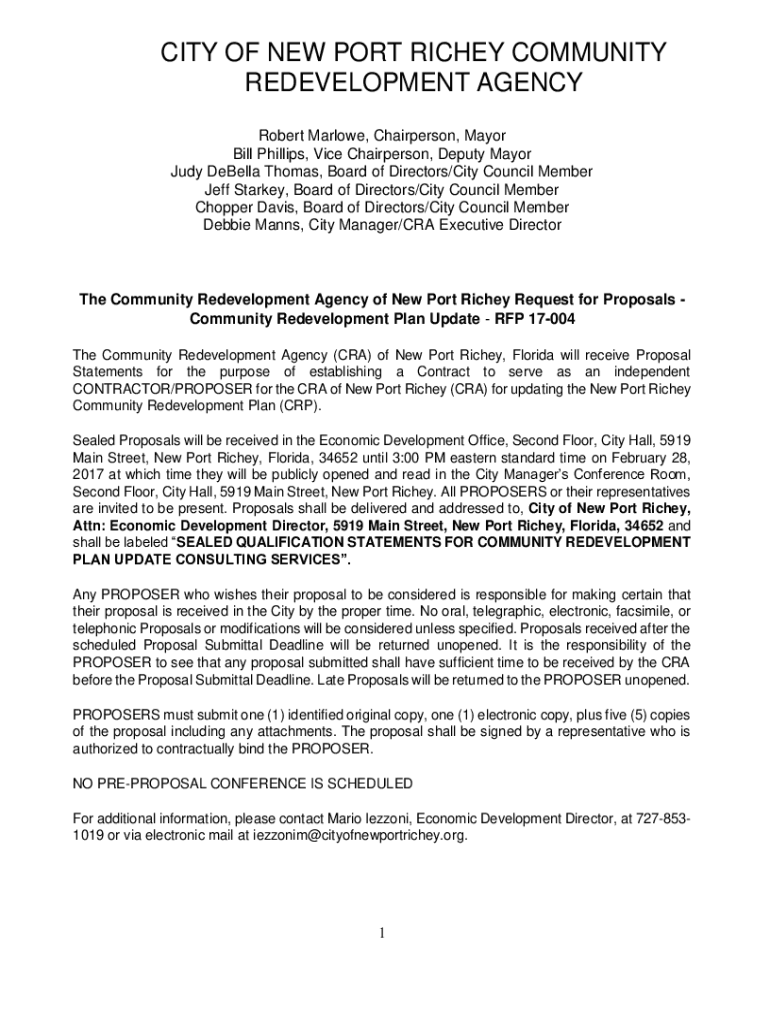 Fillable Online Community Redevelopment Agency (CRA)City of Port Richey ...