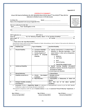Fillable Online APPENDIX J CERTIFICATE OF DISABILITY - fmsc.ac.in Fax Email Print - pdfFiller
