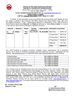 Fillable Online E-Tender on the prescribed format duly affixed with ...