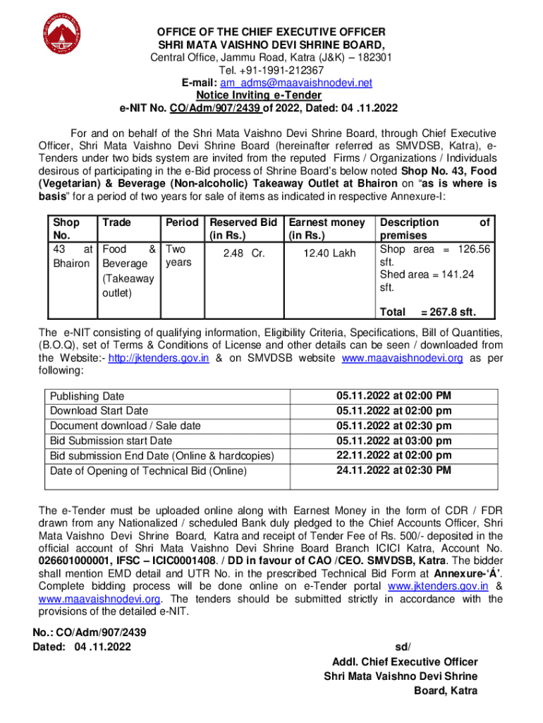 Fillable Online Officer, Shri Mata Vaishno Devi Shrine Board ...