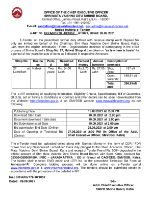 Fillable Online E-Tender on the prescribed format duly affixed with ...