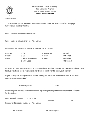 Fillable Online Peer Mentoring ProgramCollege of Nursing and Public ...