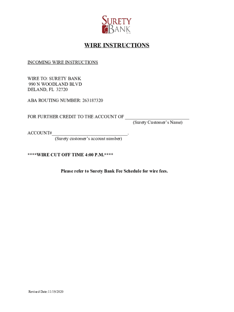 Fillable Online Incoming Wire Instructions - Exchange Bank Fax Email ...