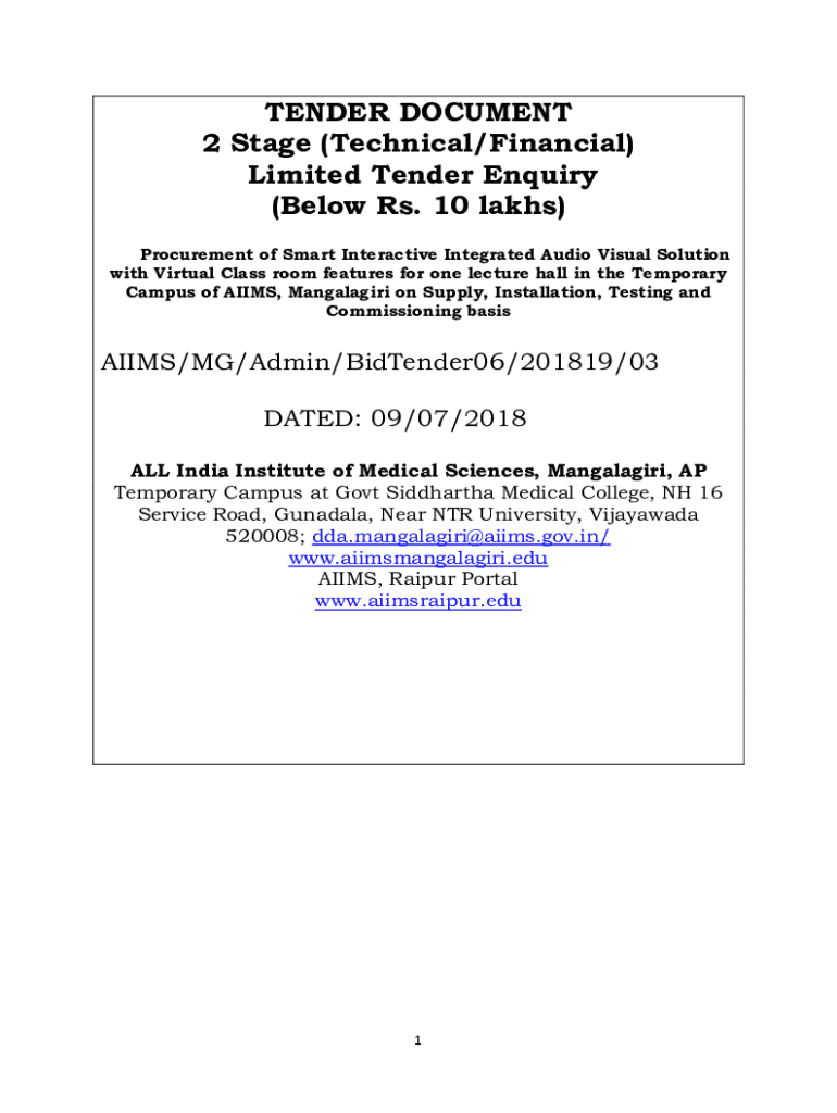 Fillable Online Two Stage tender (Stages 2 and 3)Administration and ...