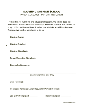 Fillable Online 22-23 Omitting Lunch Form Fax Email Print - pdfFiller