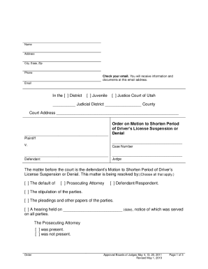 Fillable Online Order on Motion to Shorten Period of Drivers License ...