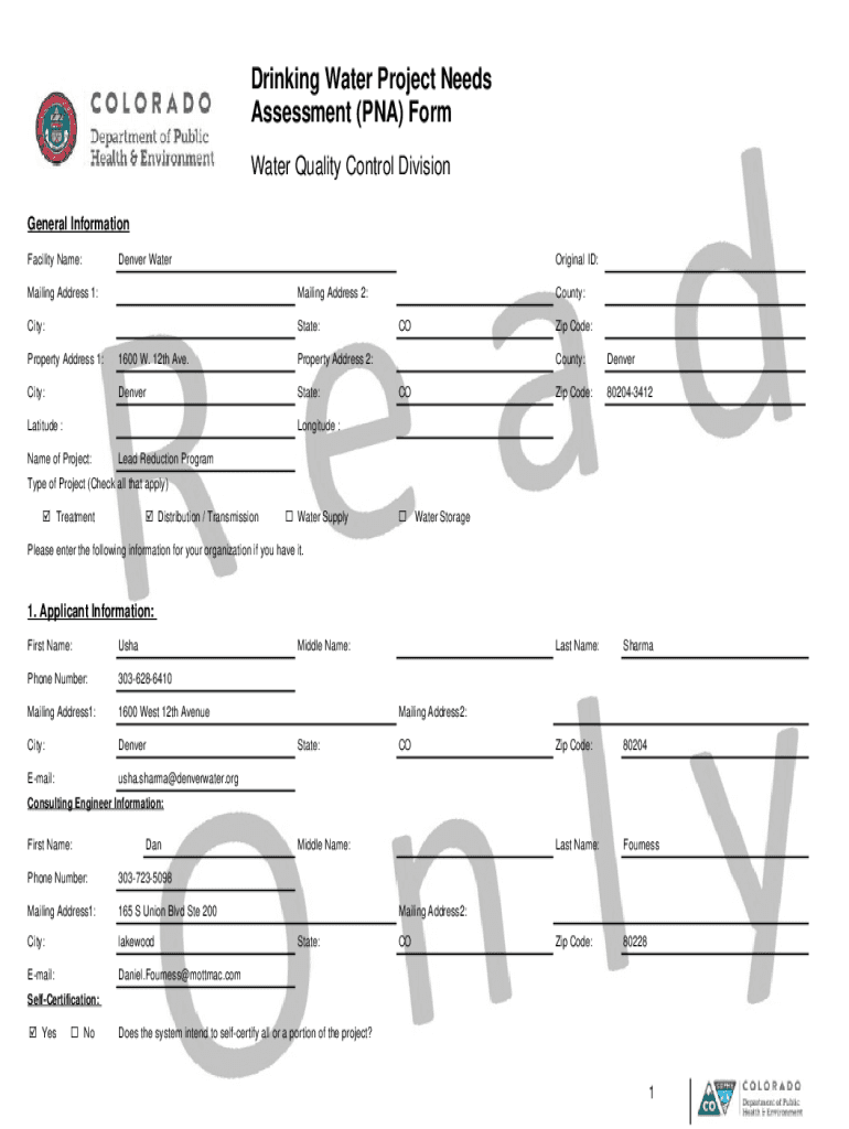 Fillable Online Drinking Water Project Needs Assessment (PNA ...