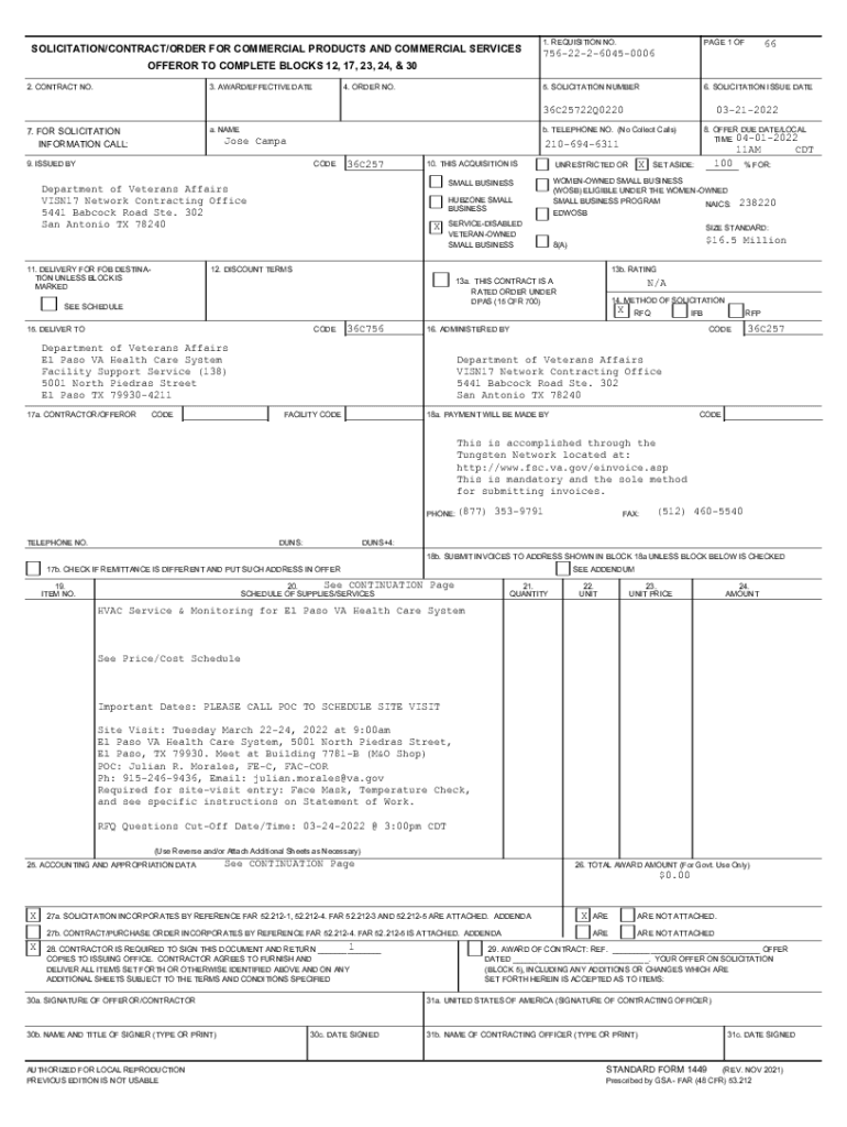 Fillable Online Solicitation/Contract/Order for Commercial Products and ...