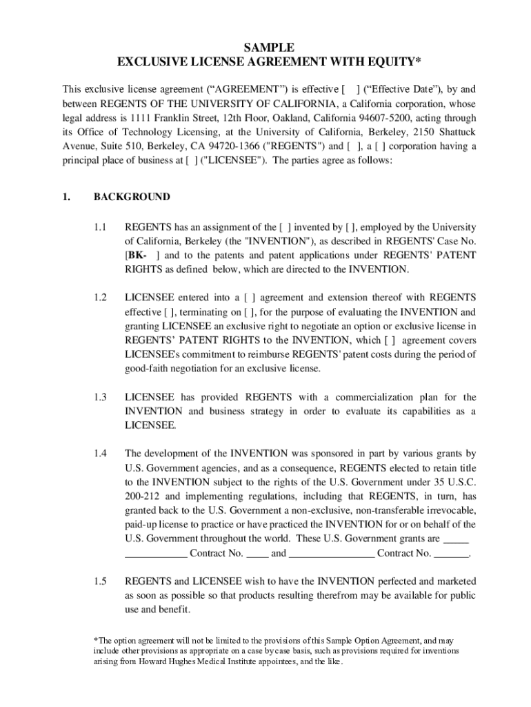 Fillable Online ipira berkeley Exclusive License Agreement: Definition & Sample ...