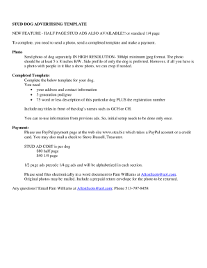 Fillable Online STUD DOG ADVERTISING TEMPLATE - STCA Fax Email Print ...