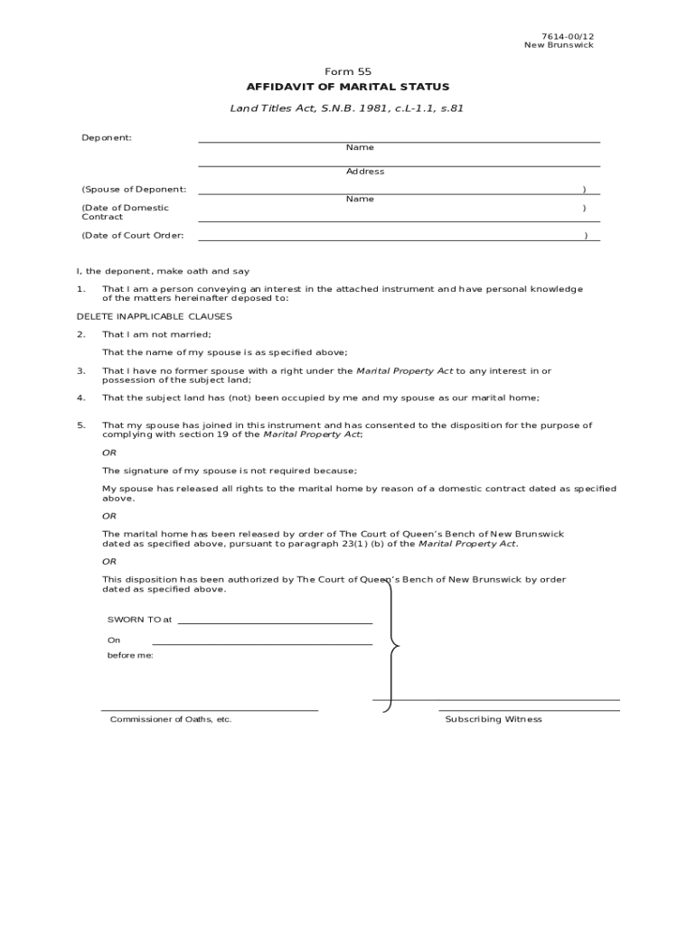 MB0499E - 55 - AFFIDAVIT OF MARITAL STATUS - Land Titles Act, S.N ...