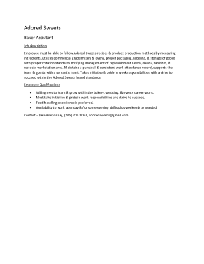 Fillable Online Baker job description templateWorkable Fax Email Print ...