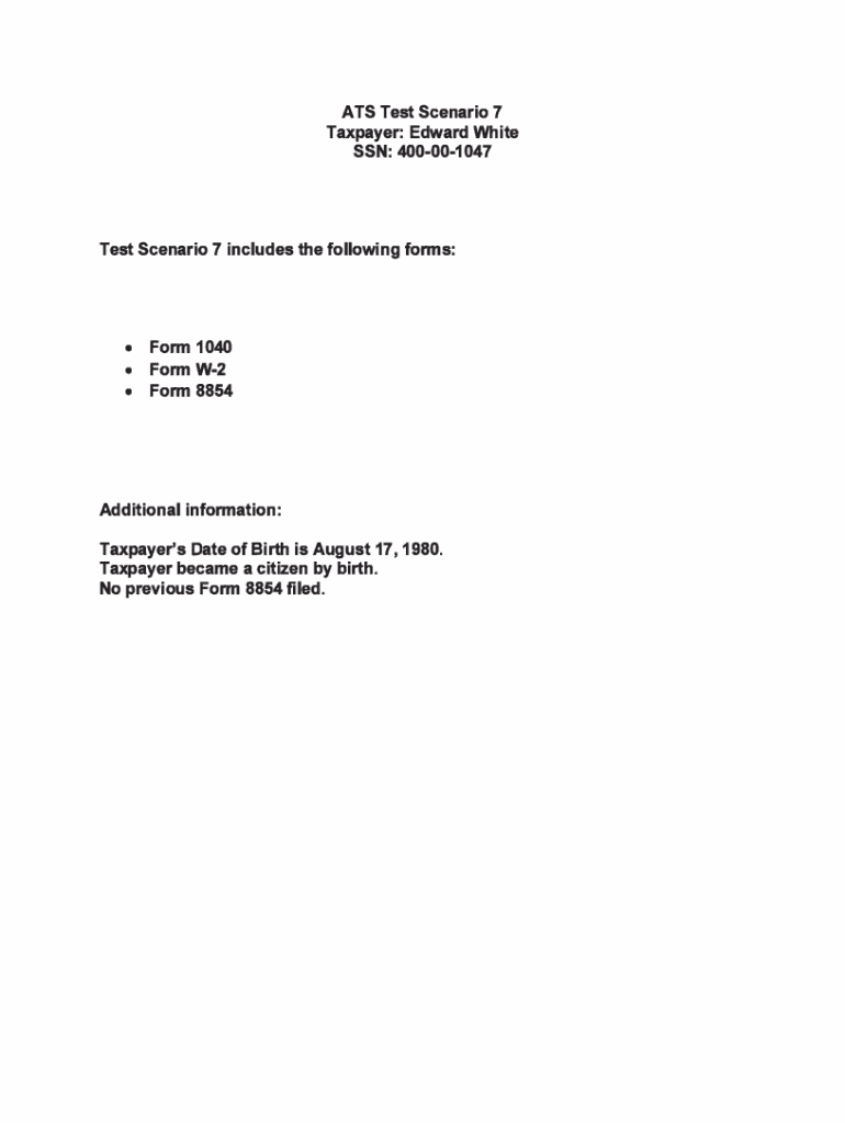 Fillable Online ATS Test Scenario 7 Taxpayer: Edward White SSN: 400-00 ...