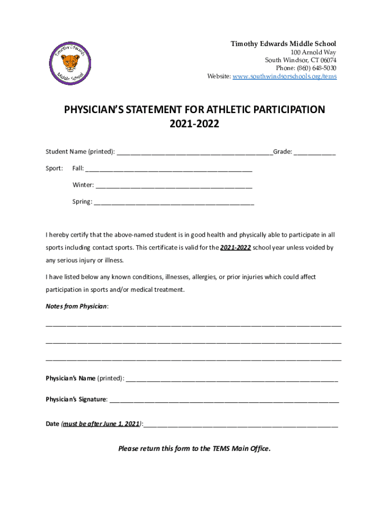 Fillable Online Timothy Edwards Middle School, 100 Arnold Way, South ...