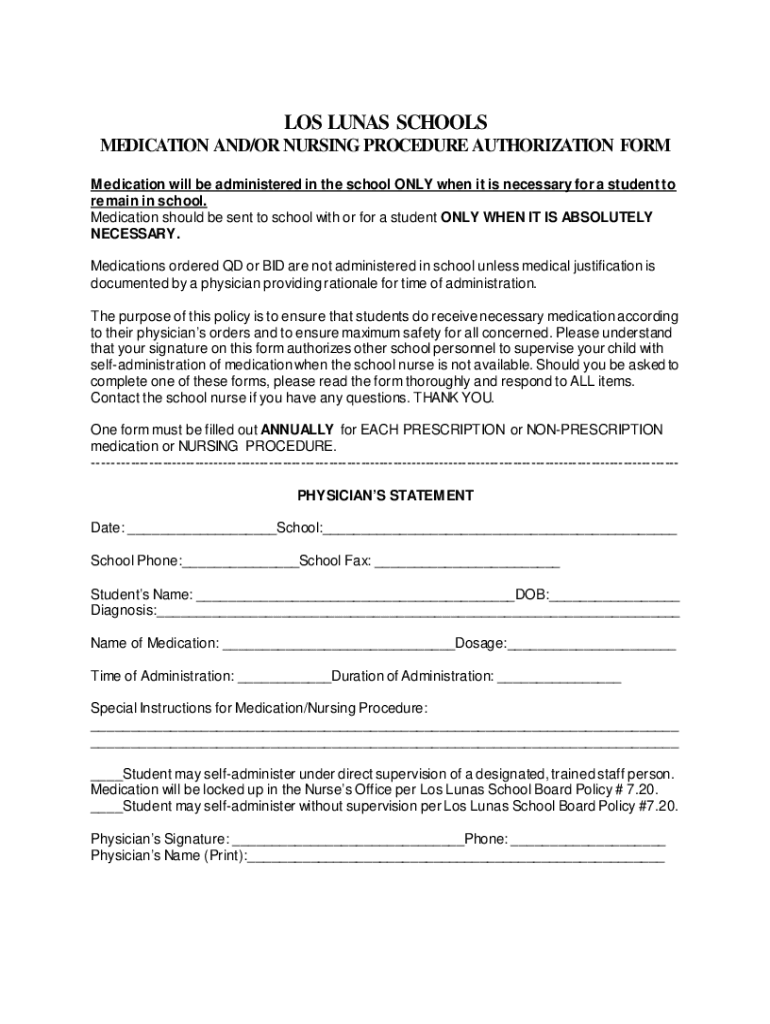 Fillable Online MEDICATION AND/OR NURSING PROCEDURE AUTHORIZATION FORM ONLY WHEN IT IS ... Fax ...