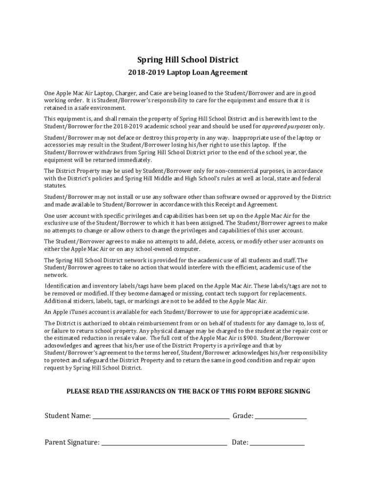 Fillable Online Student Laptop Loan Agreement - IT Services Fax Email ...