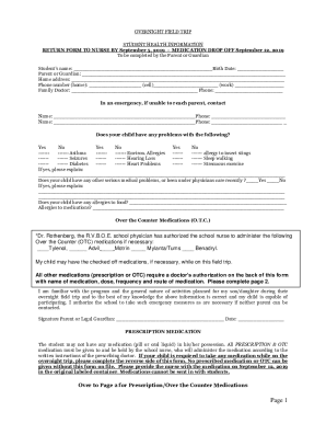 Fillable Online Overnight field trip medical information form - wcpsmd ...