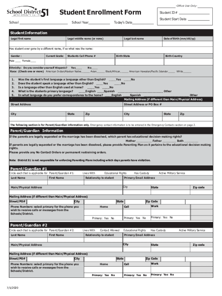 Fillable Online Fillable Online 11+ Student Enrollment Form Templates ...
