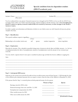 Fillable Online Special condition form for dependent student (2018-19 ...