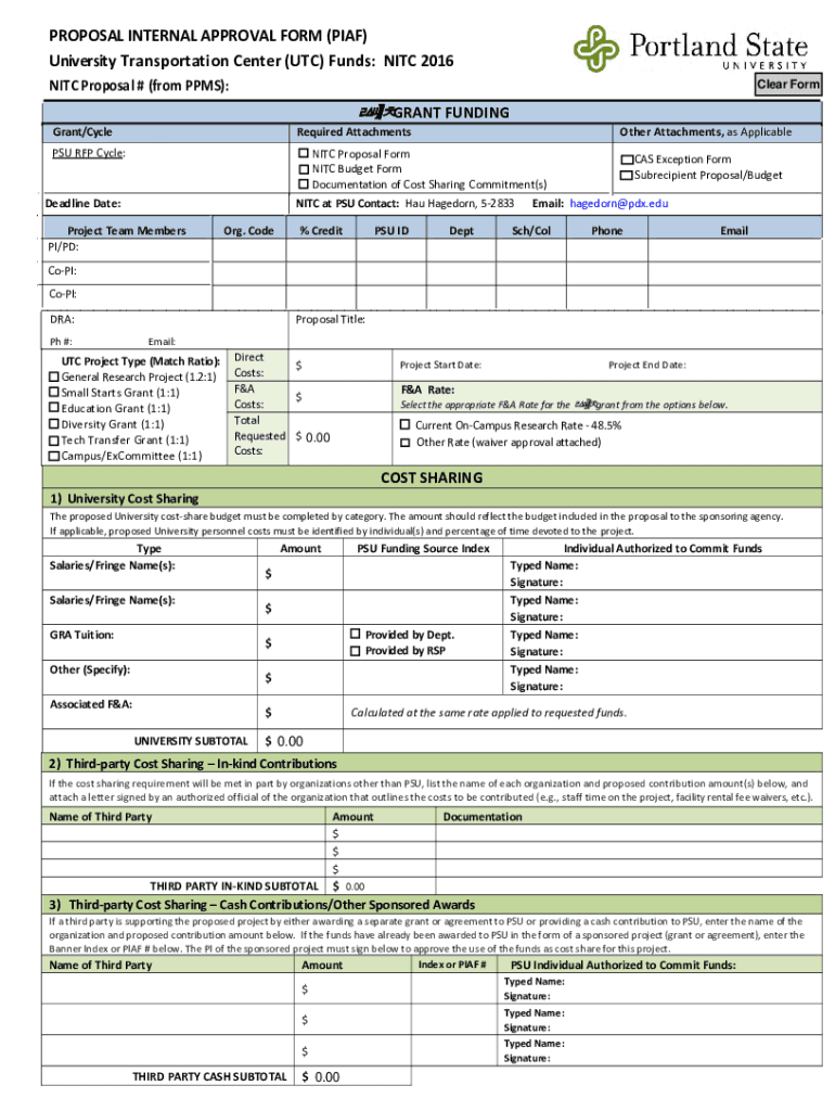 Fillable Online nitc trec pdx Proposal Internal Approval Form (PIAF ...
