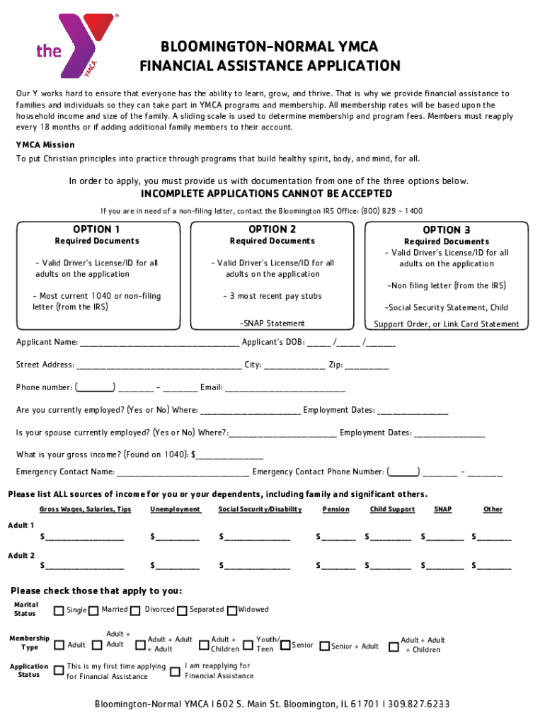 Fillable Online Financial AssistanceJoin The YMCAYMCA Of GreaterFinancial AssistanceJoin The ...