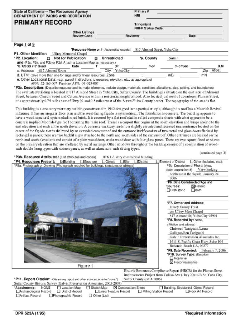 Fillable Online State of California The Resources Agency Primary ...